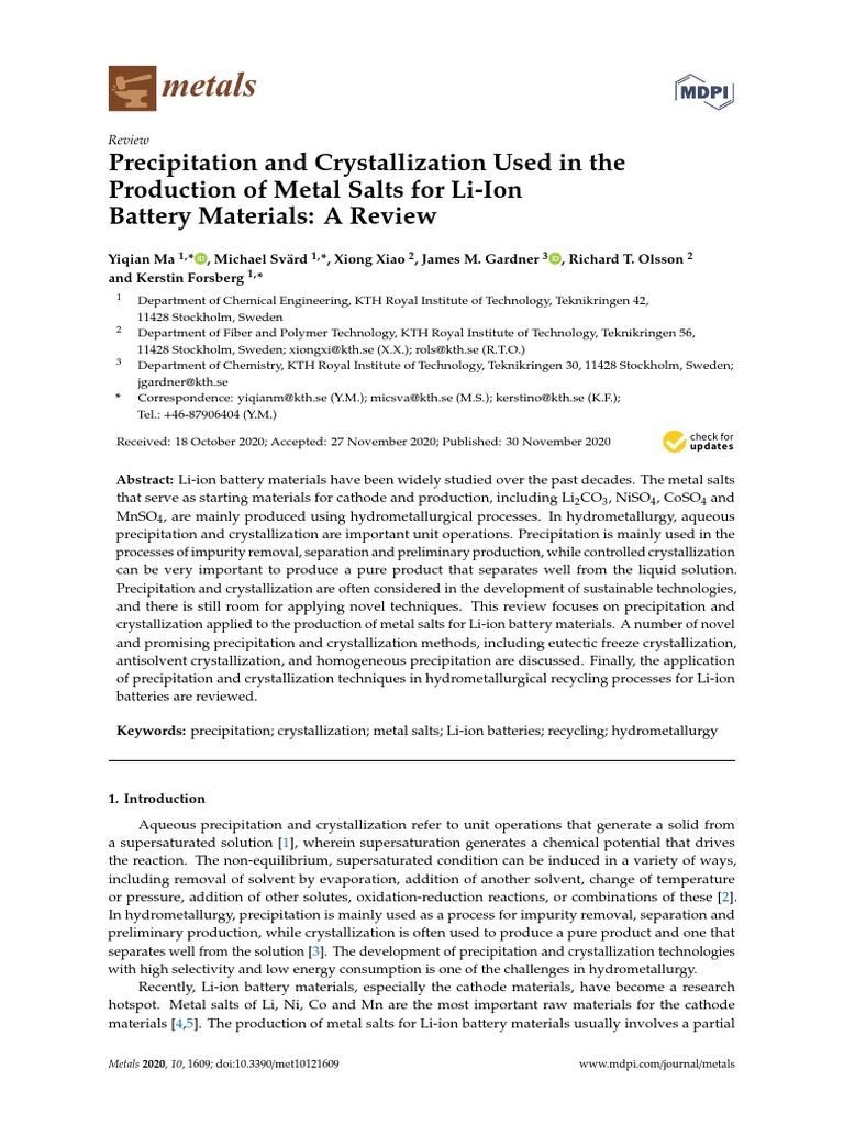 Metals: Precipitation and Crystallization Used in The Production of ...