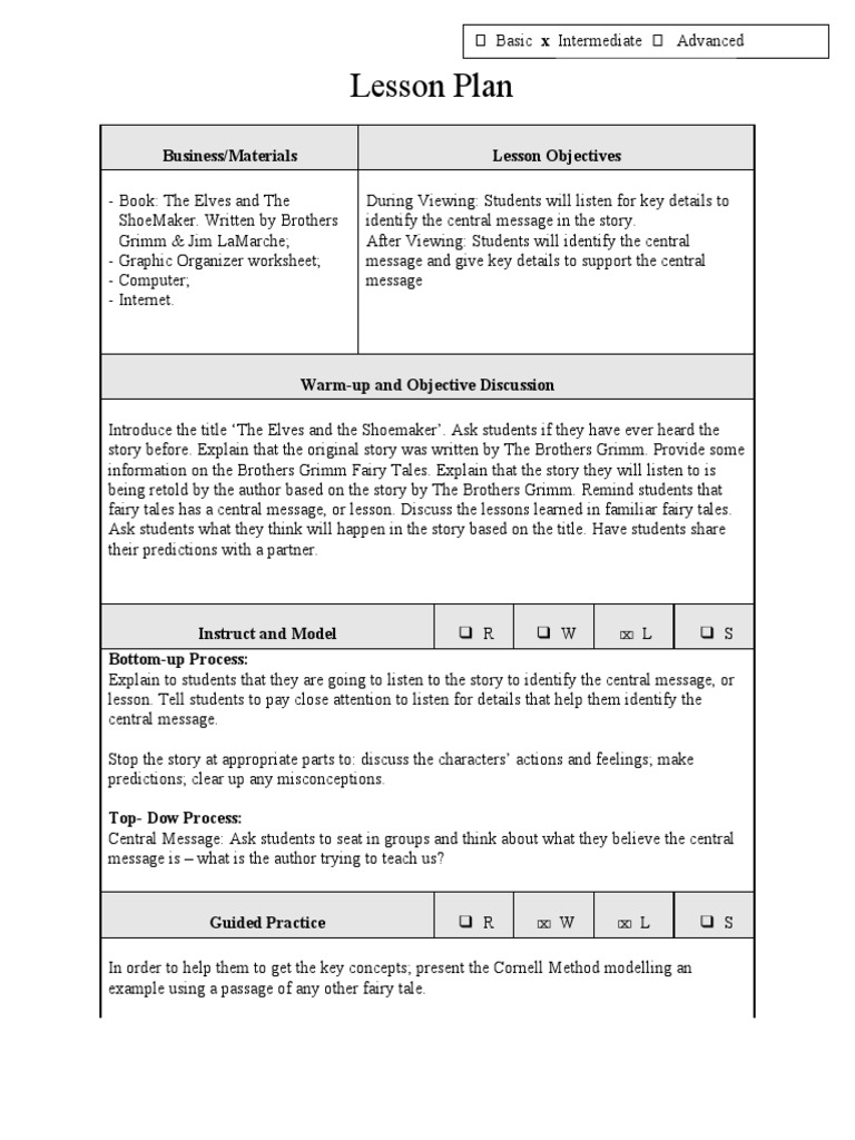 Lesson Plan The Elves and The Shoemaker | PDF | Brothers Grimm | Lesson ...