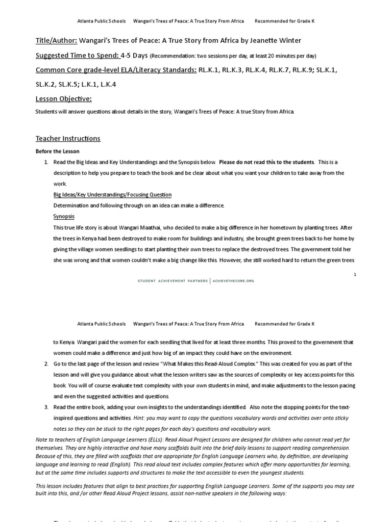 Wangari S Trees of Peace K Lit | PDF | Vocabulary | Trees