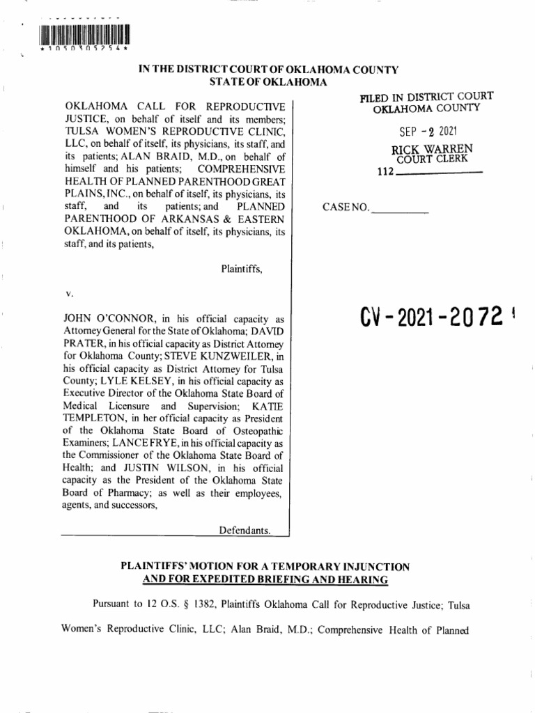CV-2021-2072 Plaintiffs' Motion For A Temporary Injunction and For Expedited Briefing and ...