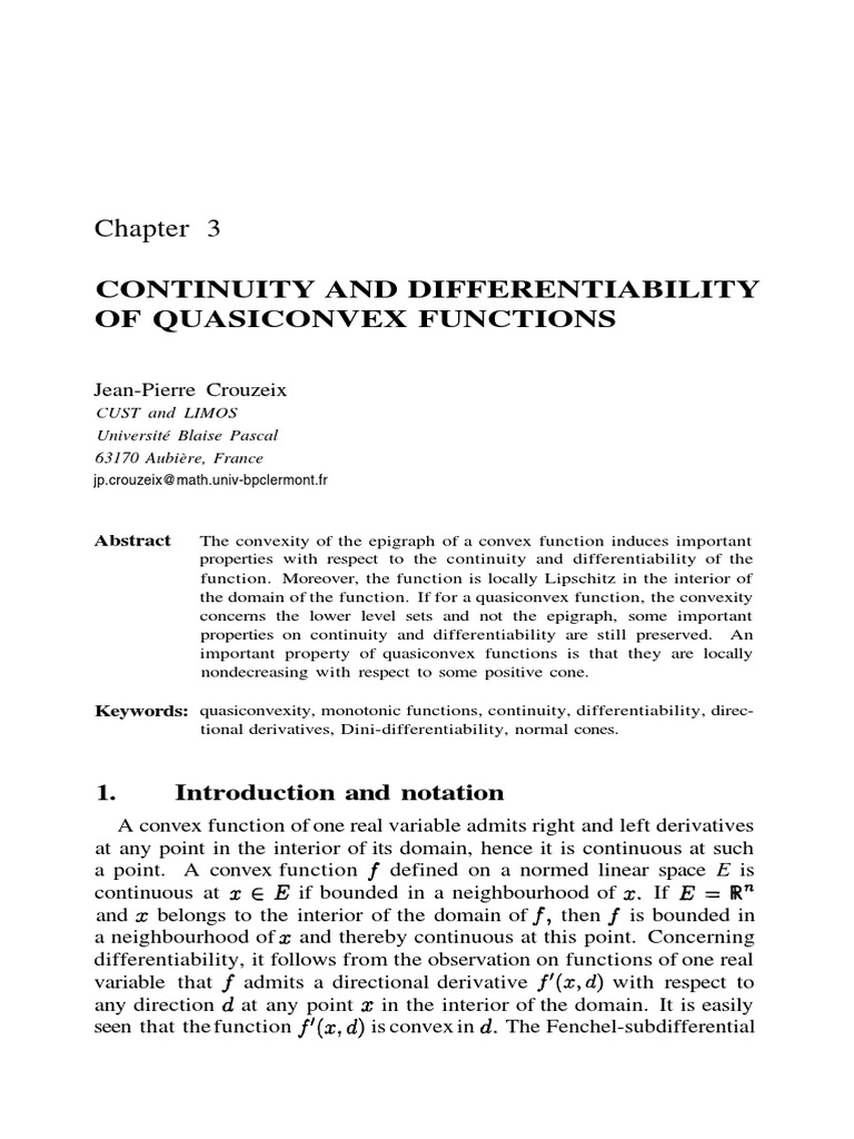 Continuity and Differentiability of Quasiconvex Functions | Download Free PDF | Continuous ...