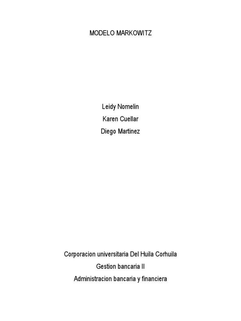 Modelo Markowitz | Descargar gratis PDF | Economias