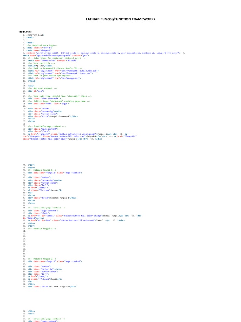 Latihan Fungsi Framework7 | PDF | Software Development | Computer Programming
