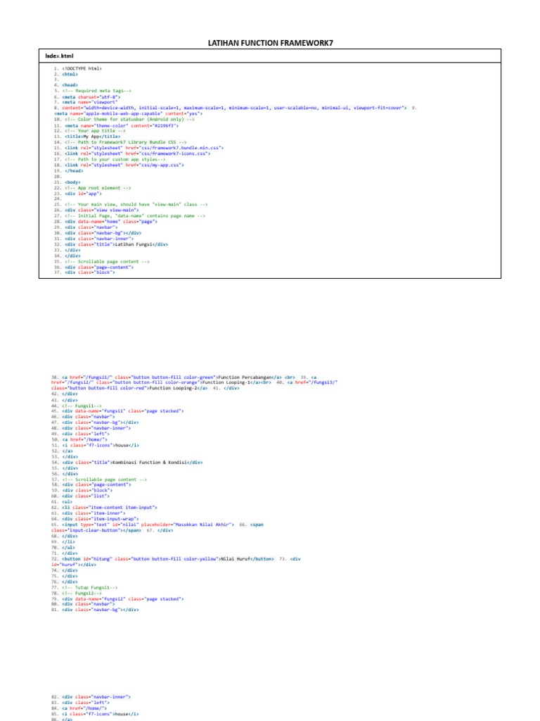 Latihan & Tugas Fungsi Framework7 - 2 | PDF | Computer Programming ...