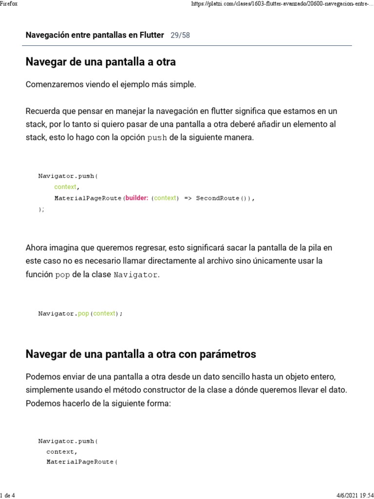 Navegación Entre Pantallas en Flutter | PDF | Ingeniería Informática ...