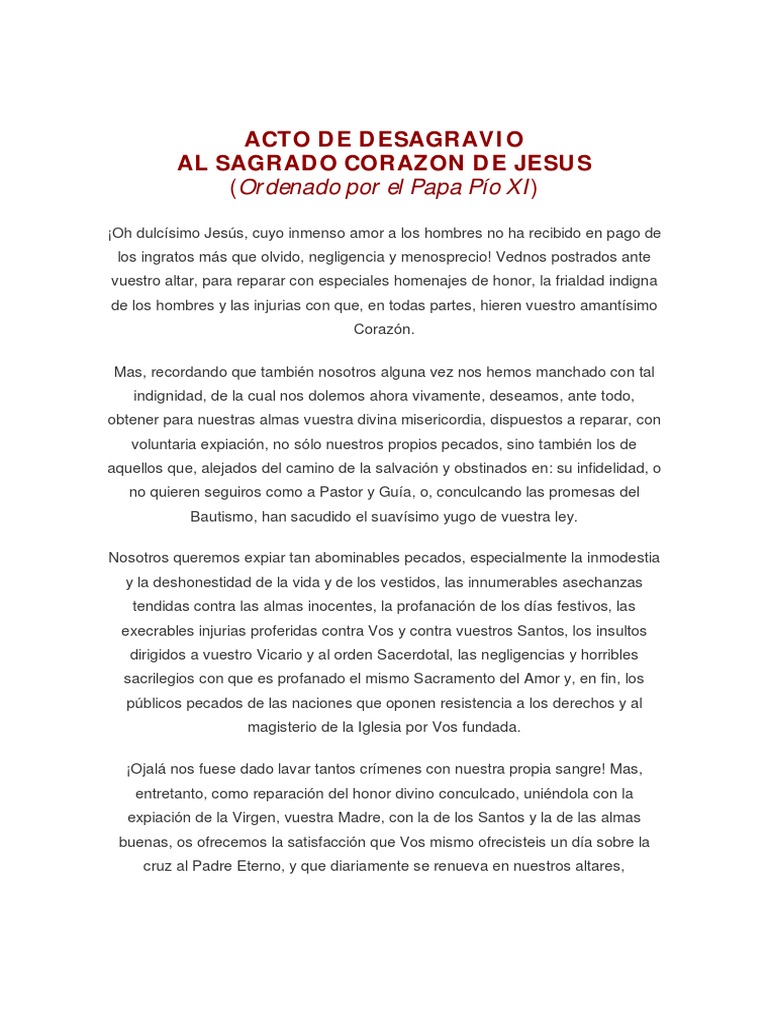 Acto de Desagravio al Sagrado Corazón de Jesús | PDF | Pecado | Gracia ...