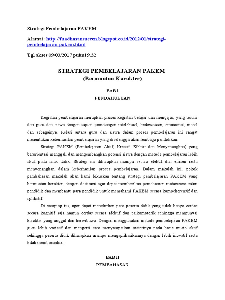 Strategi Pembelajaran PAKEM | PDF