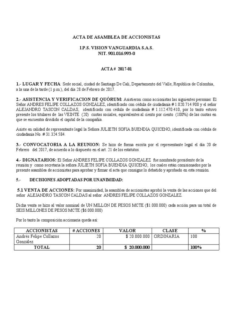 Acta Compra de Acciones | PDF | Gobierno