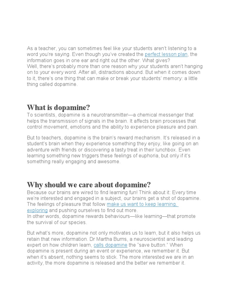 What Is Dopamine?: Perfect Lesson Plan | PDF | Dopamine | Reward System