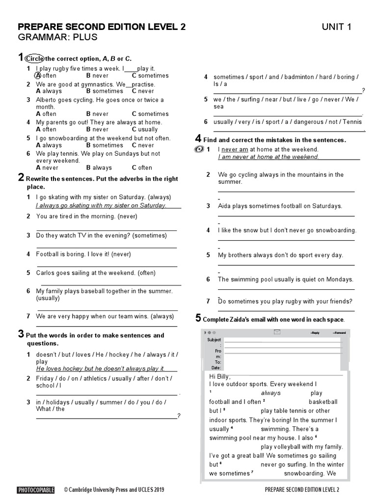 Prepare Second Edition Level 2: Unit 1 Grammar: Plus | PDF | Games Of ...