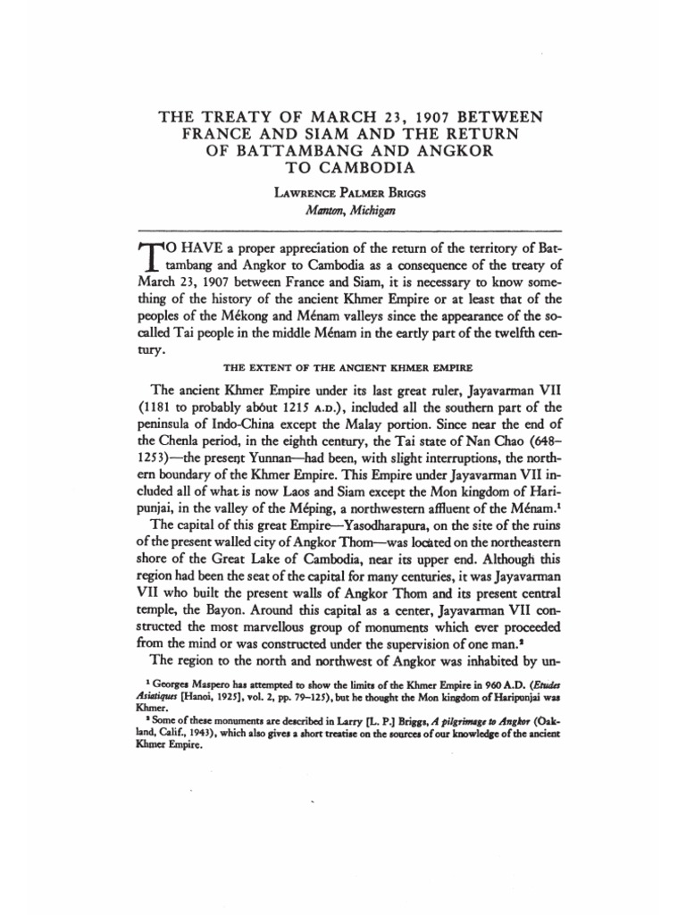 Treaty of March 23 1907 Between France and Siam and The Return of ...