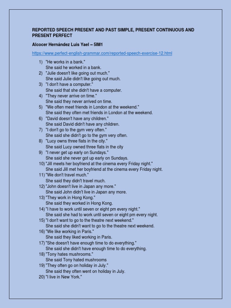 Reported Speech Present and Past Simple | PDF