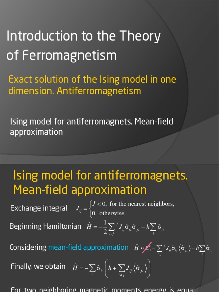 Introduction To The Theory of Ferromagnetism: Exact Solution of The Ising Model in One Dimension ...