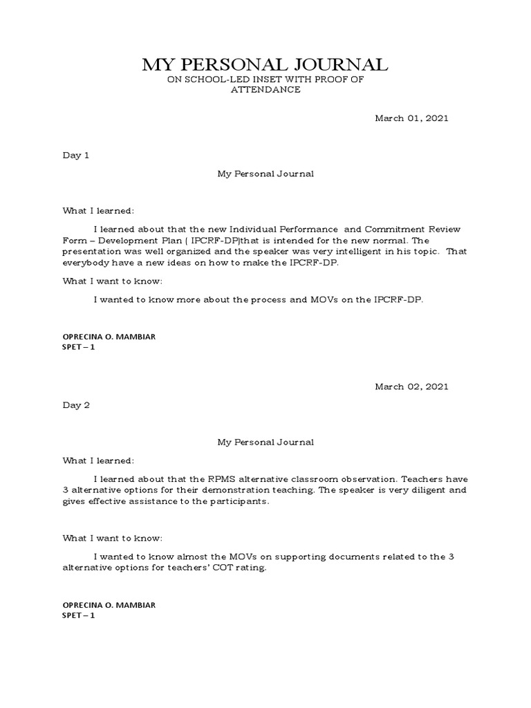 My Personal Journal | PDF | Learning | Communication