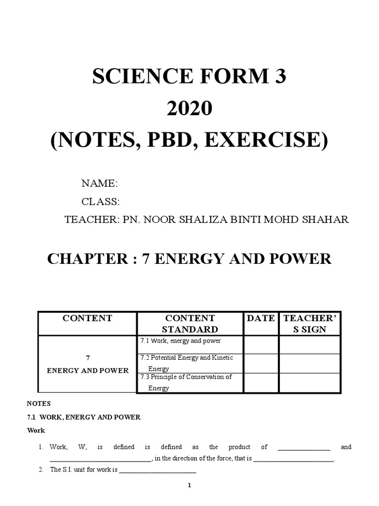 MODULE CHAPTER 7 Form 3 | PDF | Potential Energy | Force