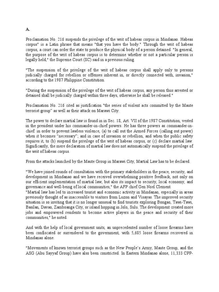 Position Paper Martial Law | PDF | Habeas Corpus | Martial Law