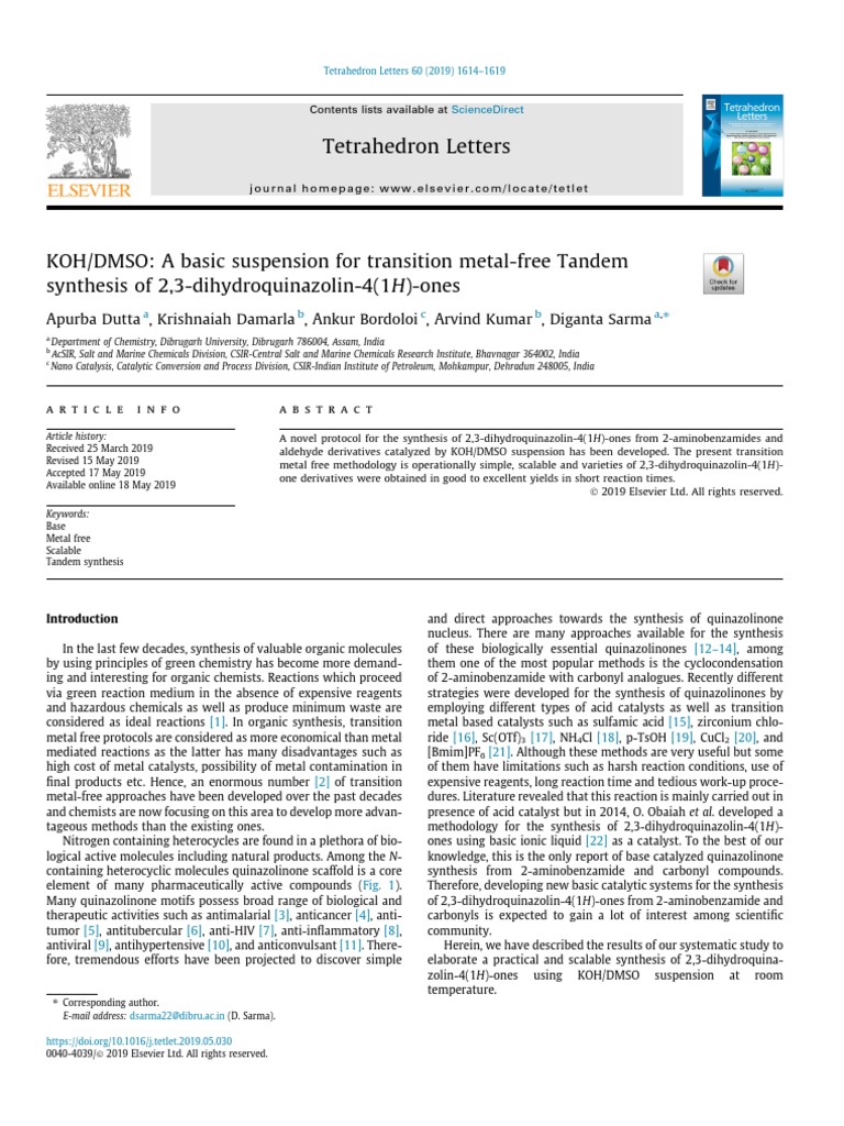 KOH/DMSO Tandem Synthesis of Quinazolinones | PDF | Catalysis ...