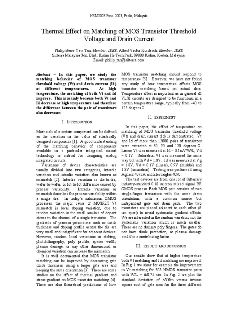 Thermal Effect On Matching of MOS Transistor Threshold Voltage and ...