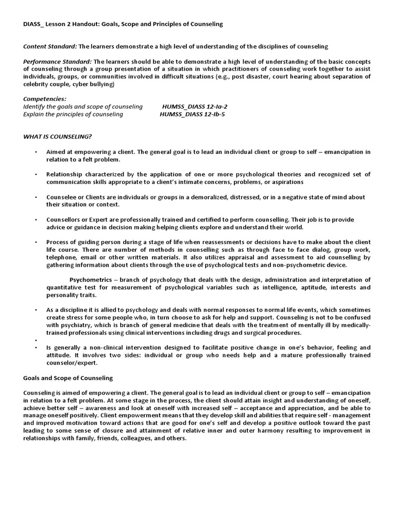 Identify The Goals and Scope of Counseling Explain The Principles of ...