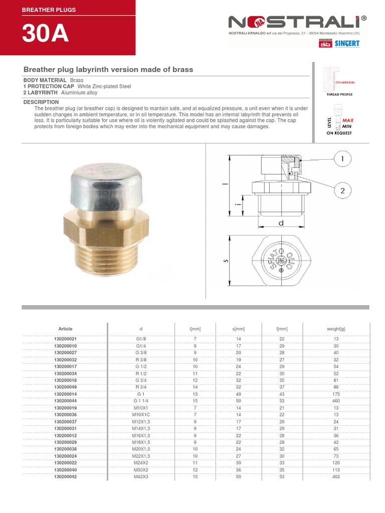 Breather Plug Labyrinth Version Made of Brass | PDF | Materials ...
