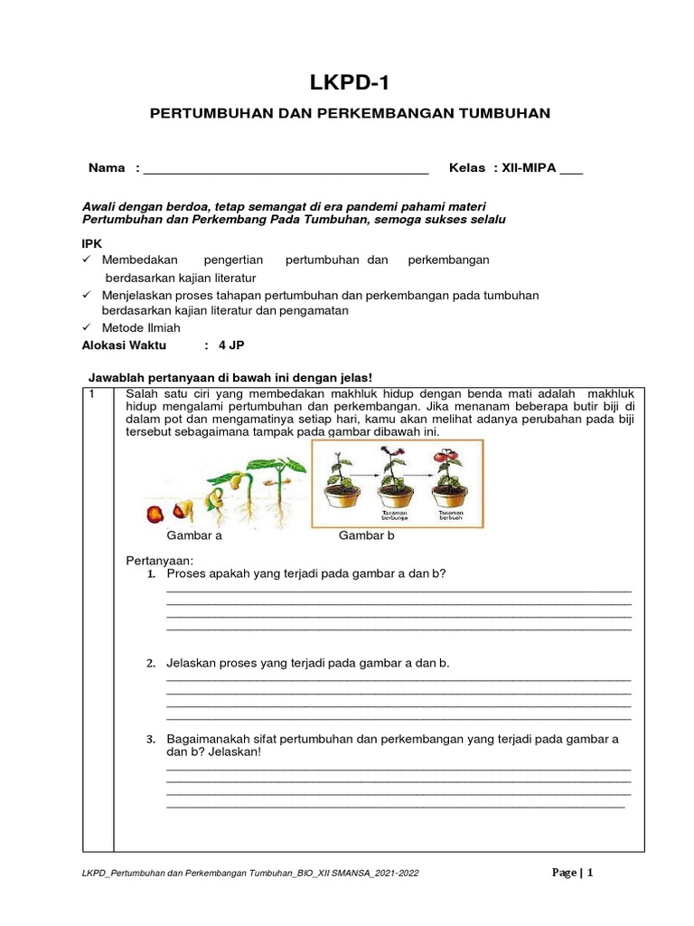 LKPD Pertumbuhan & Perkembangan | PDF