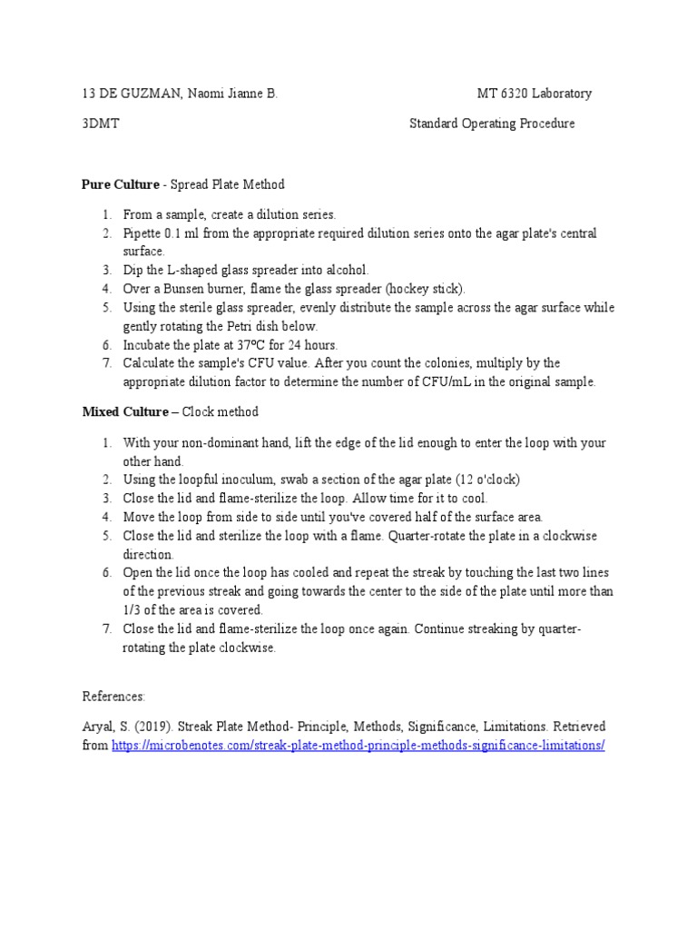 Pure Culture - Spread Plate Method | PDF | Cooking, Food & Wine | Wellness