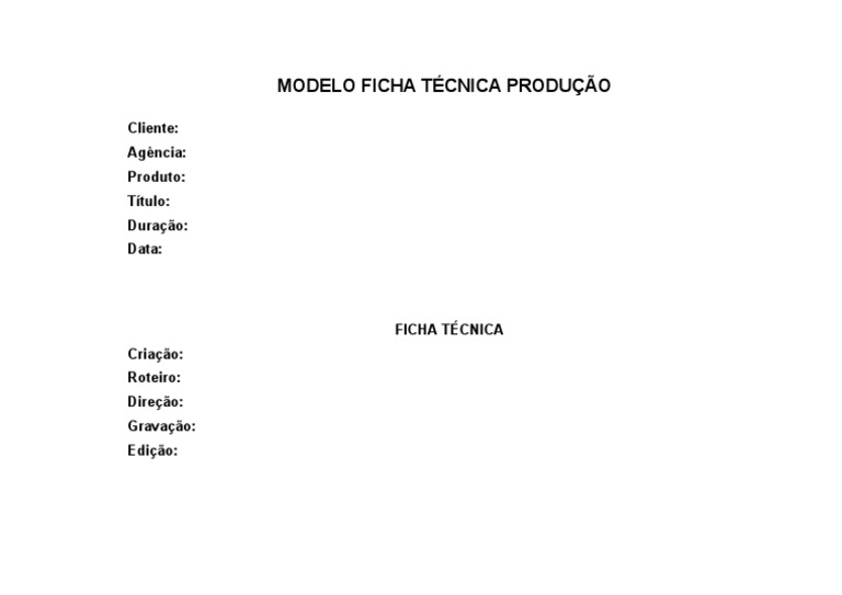 Modelo Ficha Técnica Equipe de Video | PDF