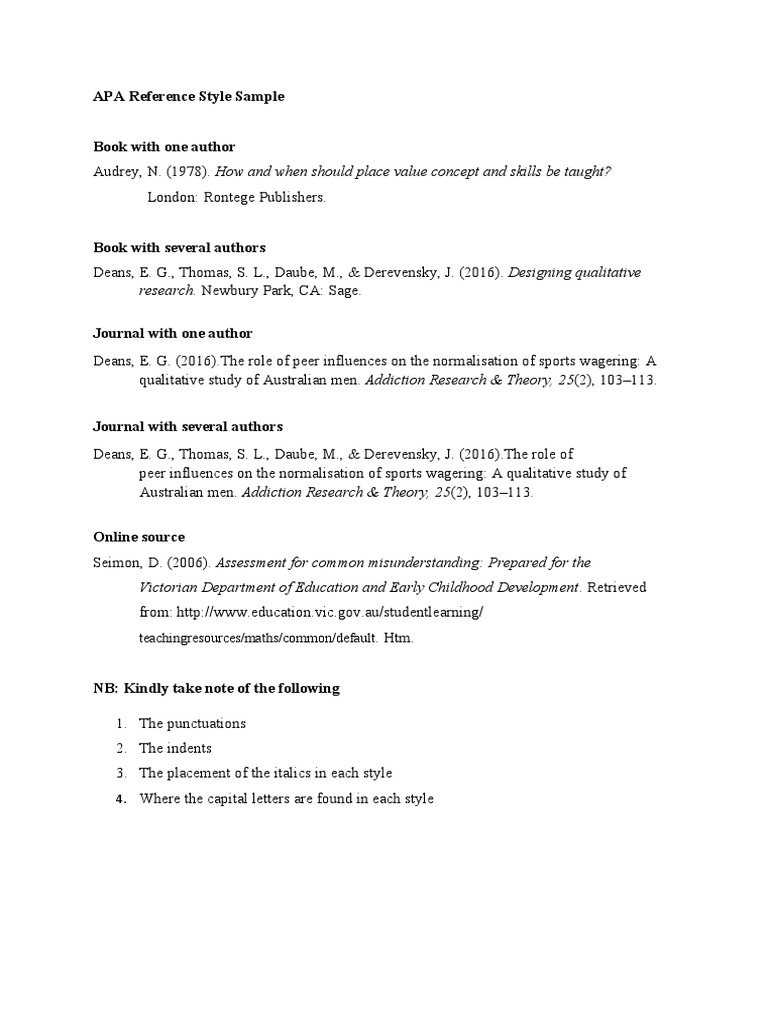 APA Reference Style Sample: Research. Newbury Park, CA: Sage | PDF ...