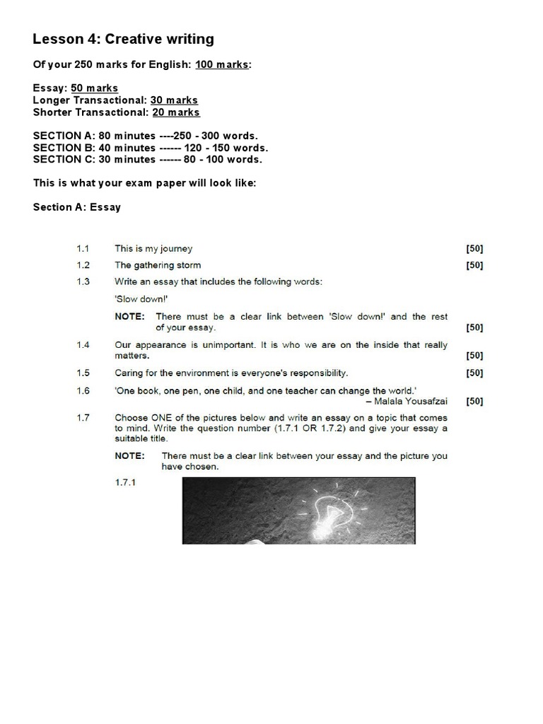Guidance on Creative Writing for an English Exam | PDF | Essays | Teachers