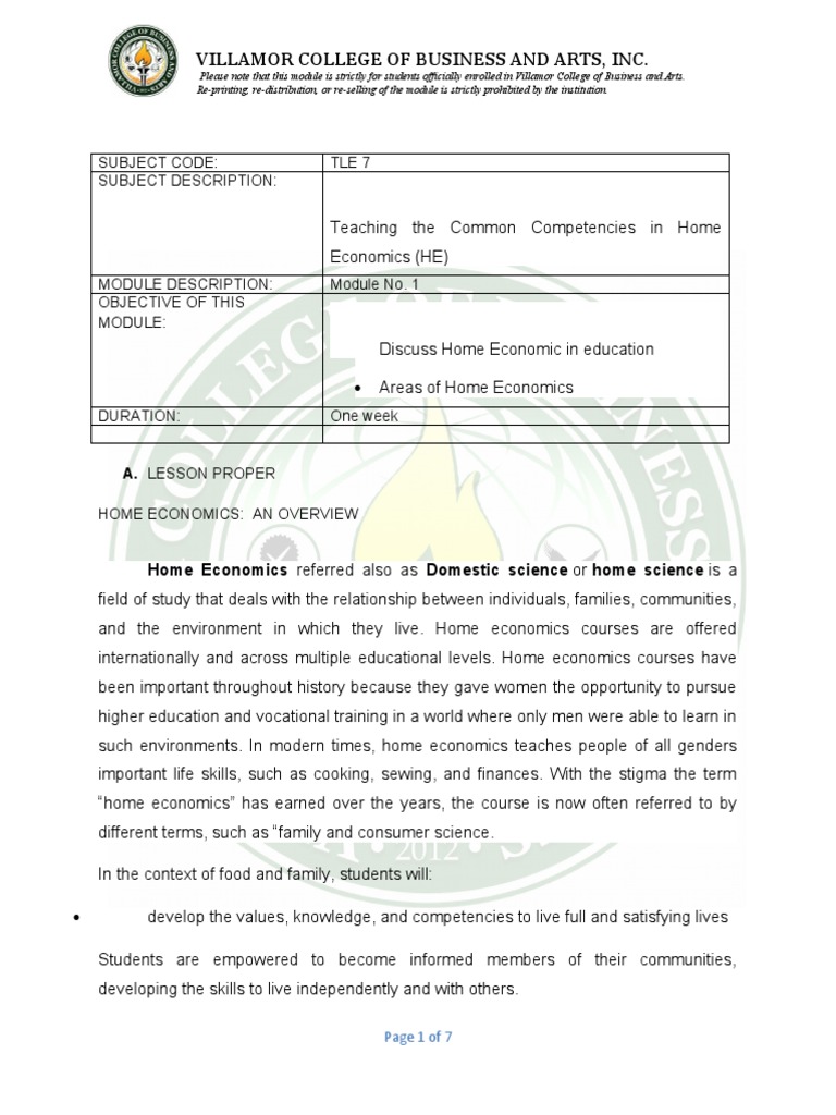 Villamor College of Business and Arts, Inc.: Subject Code: Tle 7 ...