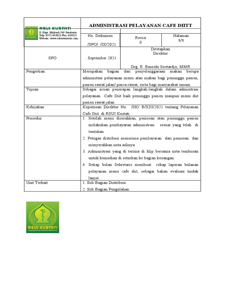 Spo Administrasi Pelayanan Cafe Diit | PDF