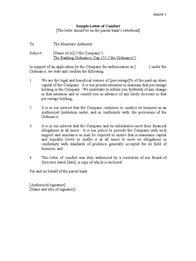 Sample Letter of Comfort | PDF