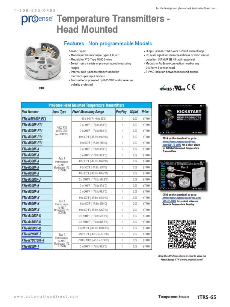 ProSense Head Mounted Temperature Transmitters | PDF | Thermocouple ...