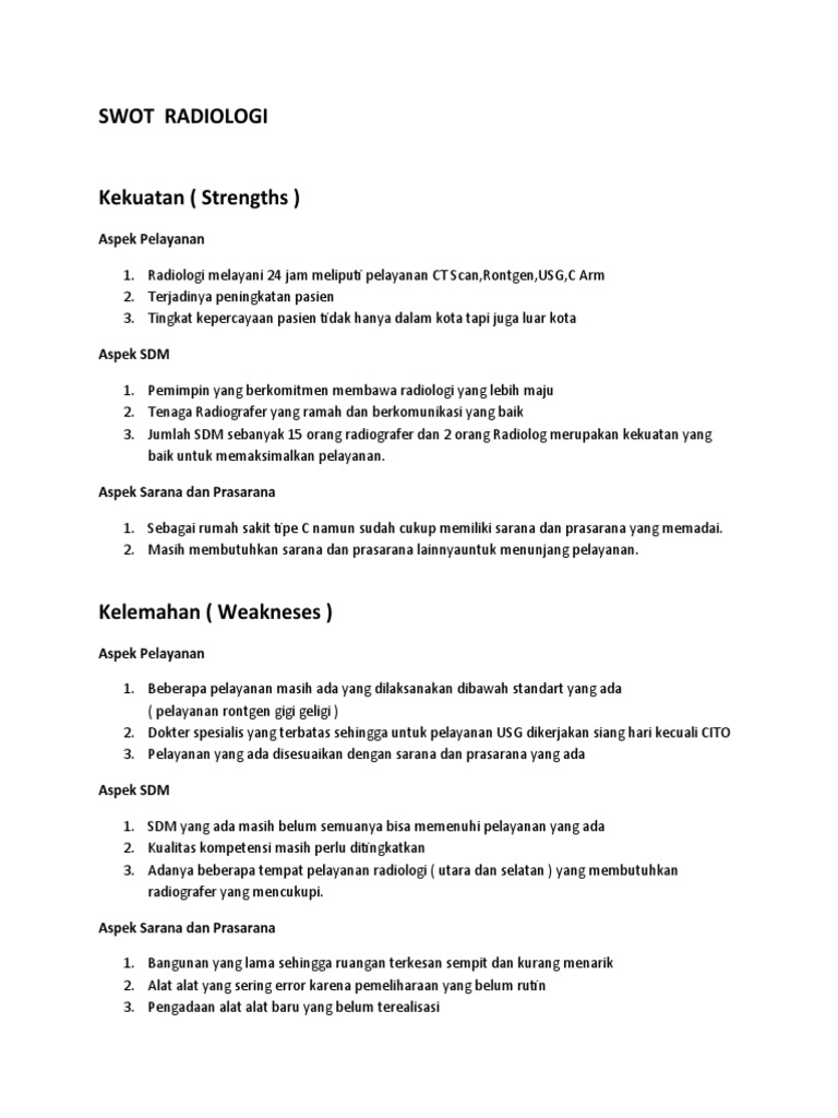 Analisa SWOT Radiologi Rumah Sakit | PDF | Sains & Matematika | Komputer