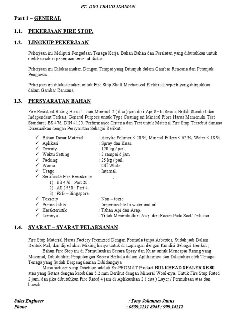 Spesifikasi Material Firestop | PDF
