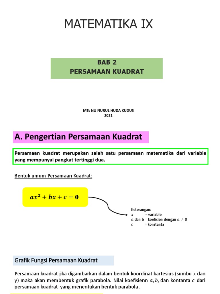 Mt9 - Bab 2 Persamaan Kuadrat | PDF