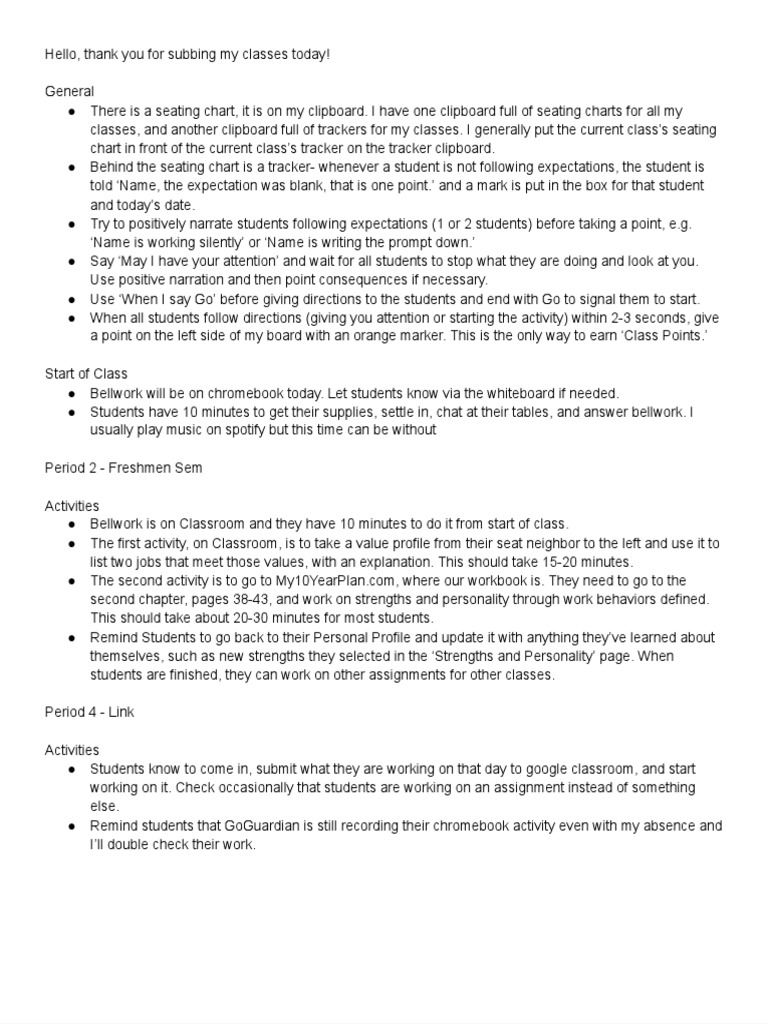 Classroom Management for Substitute Teachers | PDF