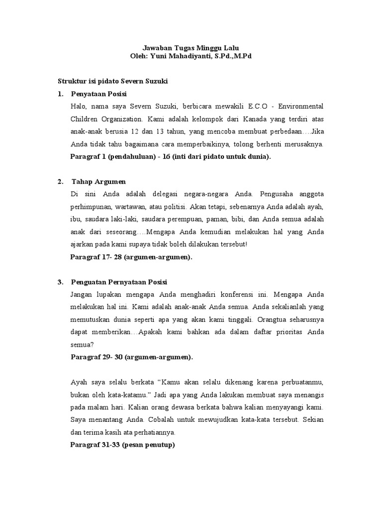 Jawaban Struktur Isi Dan Struktur Teks Pidato | PDF | Seni & Disiplin Bahasa
