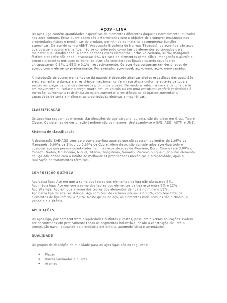 Propriedades e Classificação de Aços-Liga | PDF | Liga | Aço