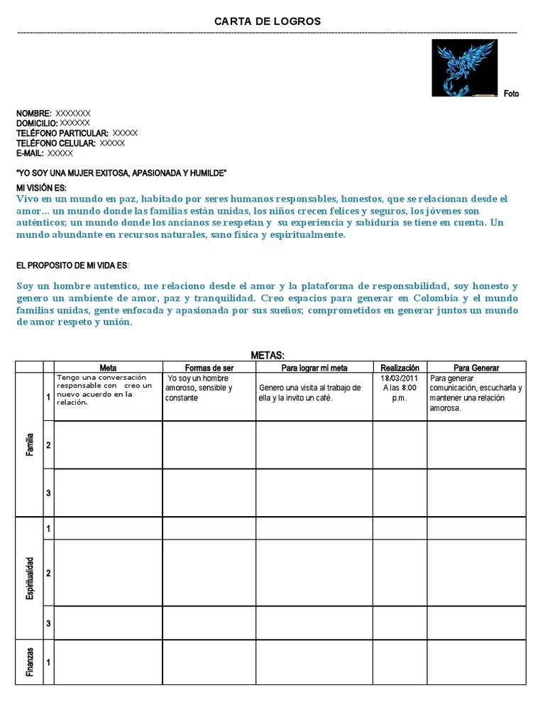 Carta de Logros Nombre Fecha | PDF | Amor