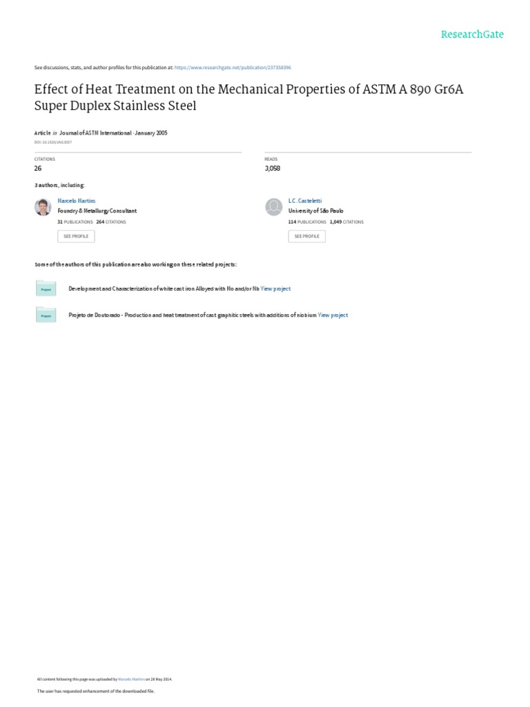 Effect of Heat Treatment On The Mechanical Properties of ASTM A 890 ...