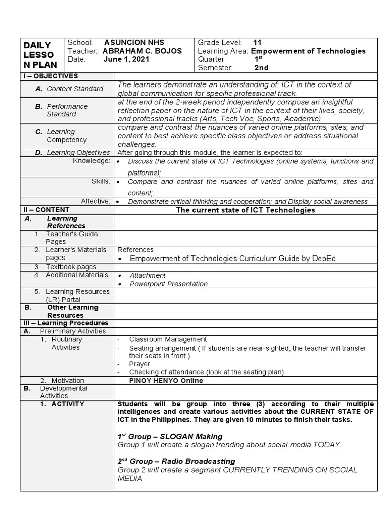 Etech Cot 2nd Sem | PDF | Educational Technology | Learning