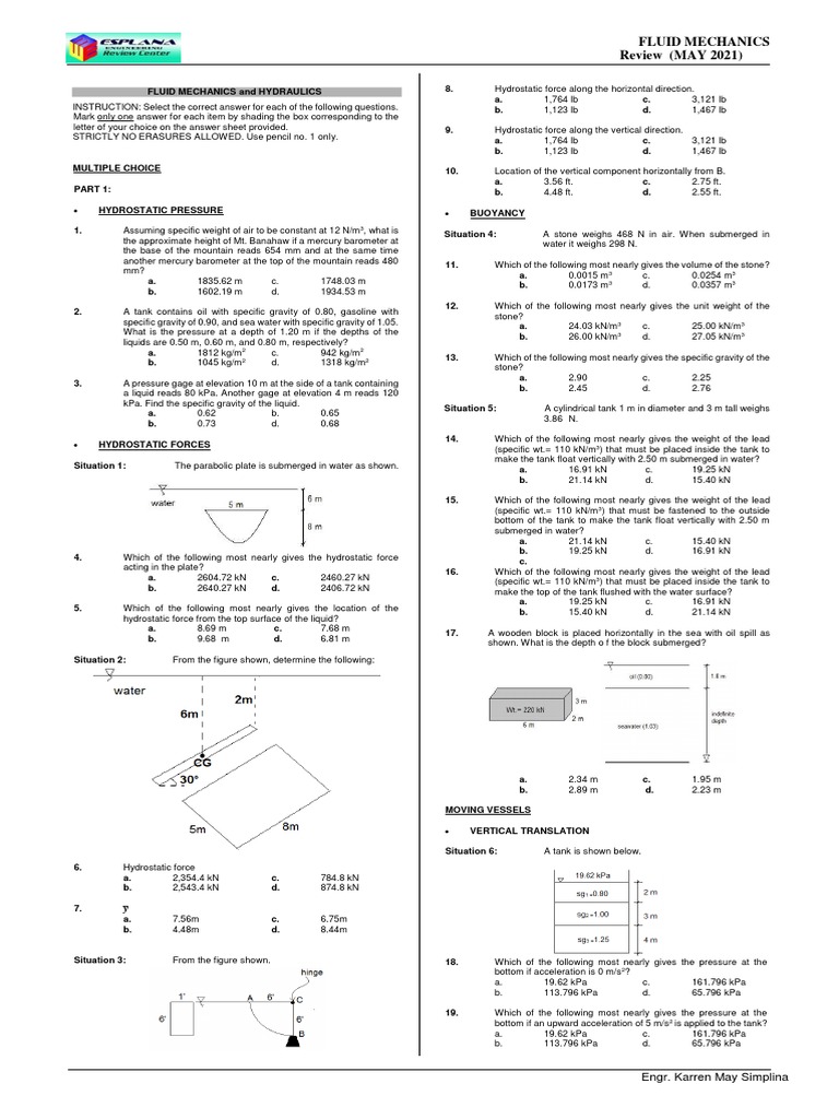 Fluid Mech May 2021 | PDF | Pressure | Dynamics (Mechanics)