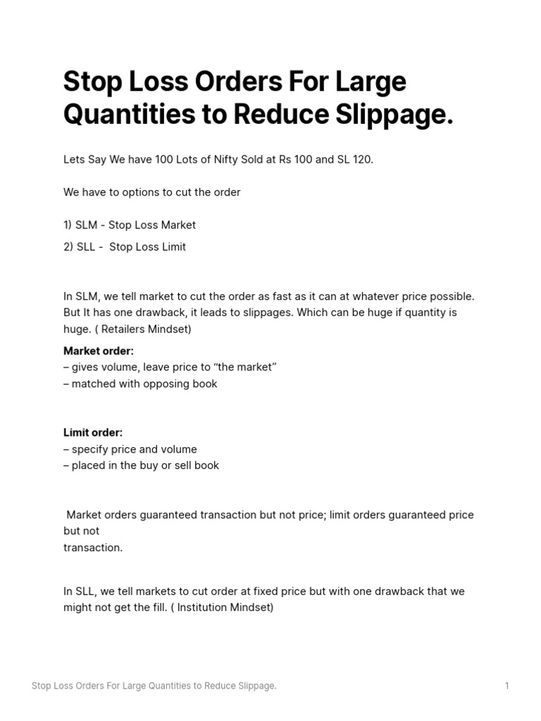 SL Order For Reduce Slippage | PDF | Order (Exchange) | Prices