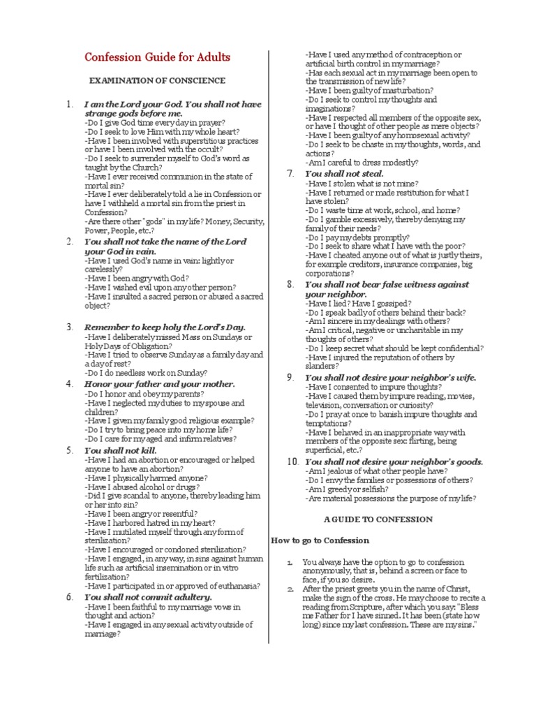 Confession Guide For Adults | PDF