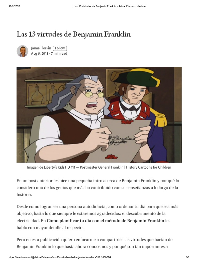 Las 13 Virtudes de Benjamin Franklin - Jaime Florián - Medium | PDF ...