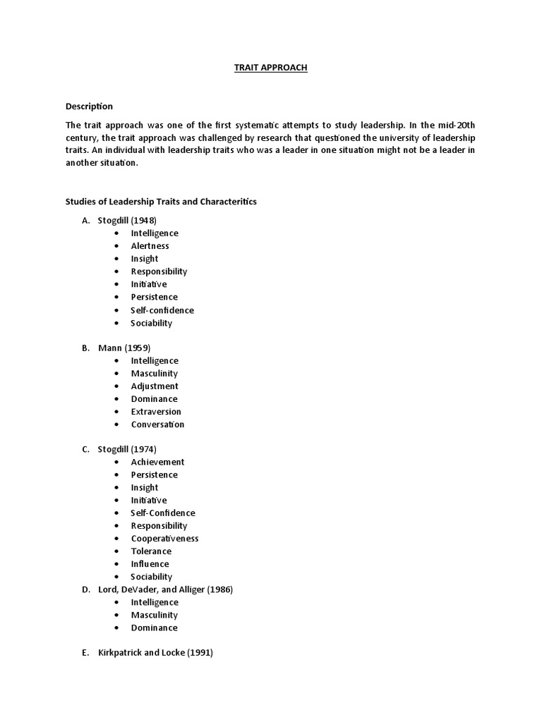 Trait Approach Review | PDF | Leadership | Emotional Intelligence