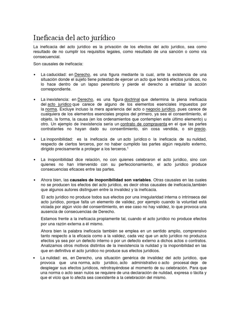 Ineficacia Del Acto Jurídico | PDF | Nulo (ley) | Ley común