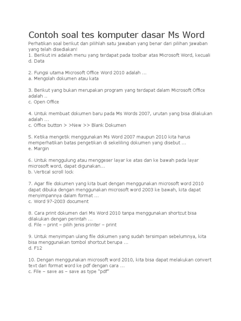 Latihan Microsoft Word 1 | PDF