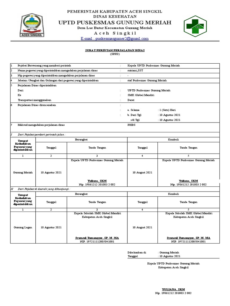Surat Perintah Perjalanan Dinas (SPPD) | PDF